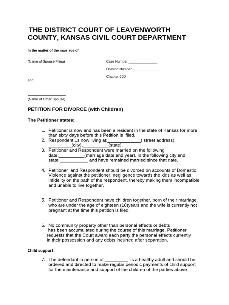 Divorce Petition with Child Custody | PDF | Divorce | Child Custody