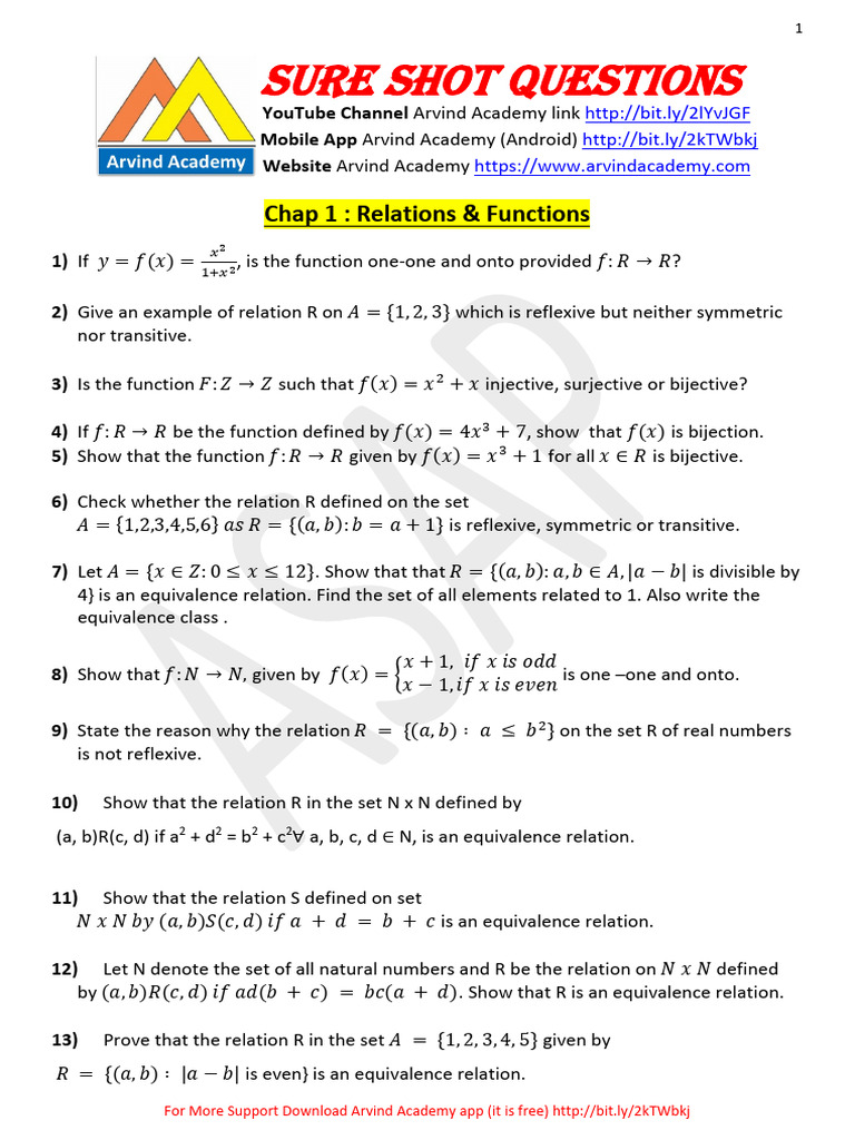 Question Chap 1 Relations - 80156 | PDF | Function (Mathematics ...
