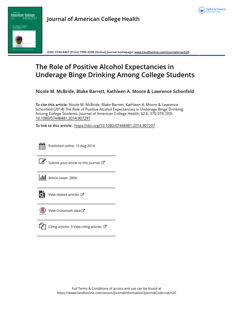 The Role of Positive Alcohol Expectancies in Underage Binge Drinking ...