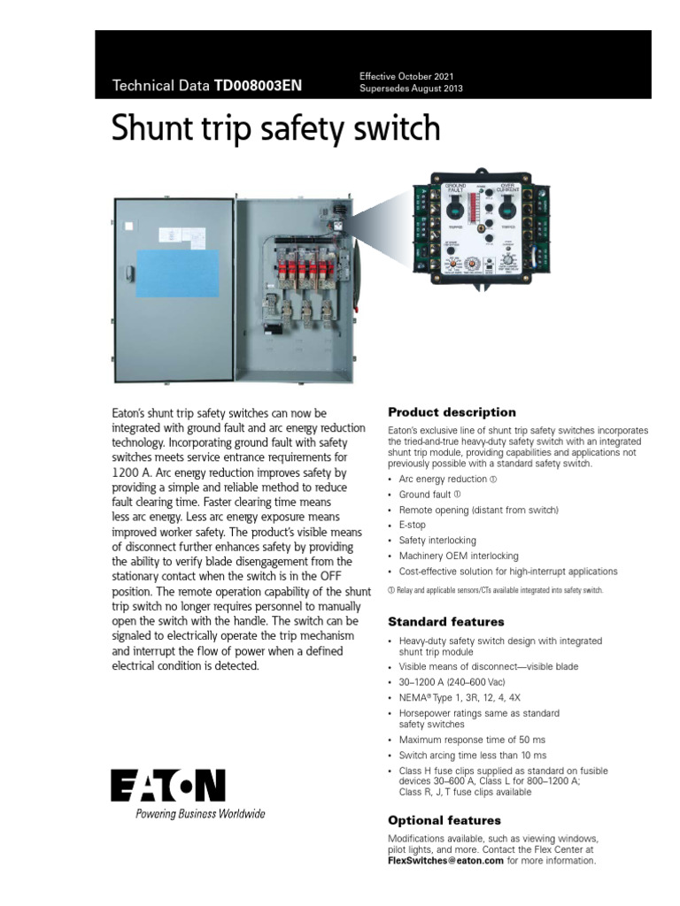 Shunttripsafetyswitch Technicaldata Td008003en | PDF | Fuse (Electrical ...