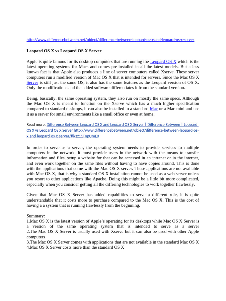 Diff Between LeopardOS and LeopardOS Server | PDF | Mac Os X Leopard | Mac Os