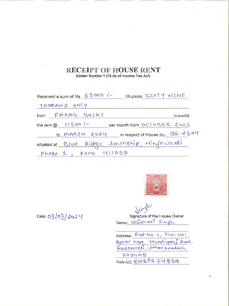 Rent Receipt 2024 | PDF