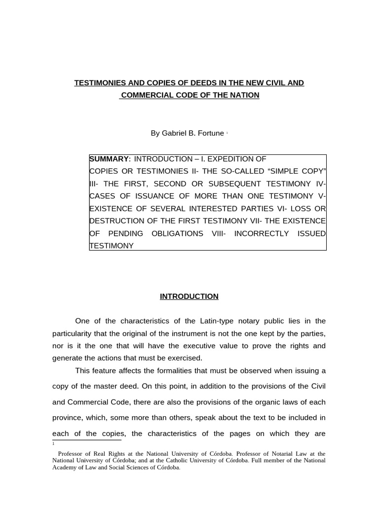 Testimonials and Copies of Deeds in The New Civil and Commercial Code ...
