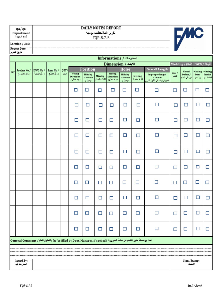 Form Daily Note Report Form_FQP-8.7-5 | PDF
