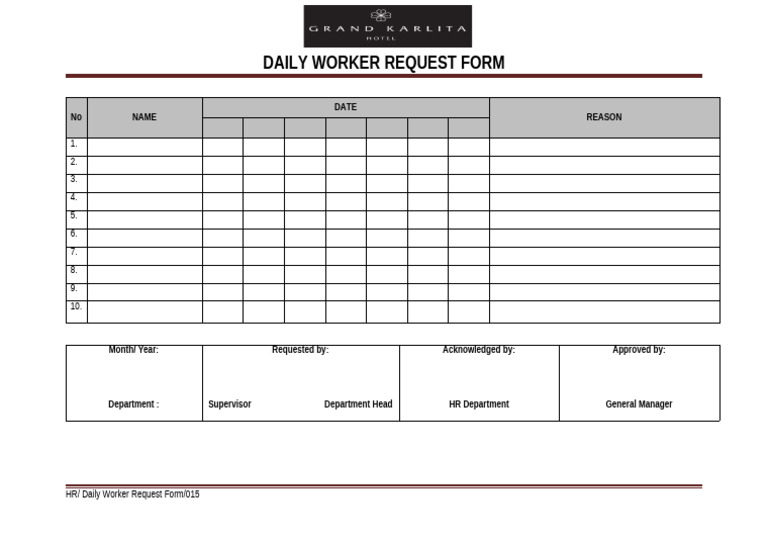 Daily Worker Request Form Template | PDF