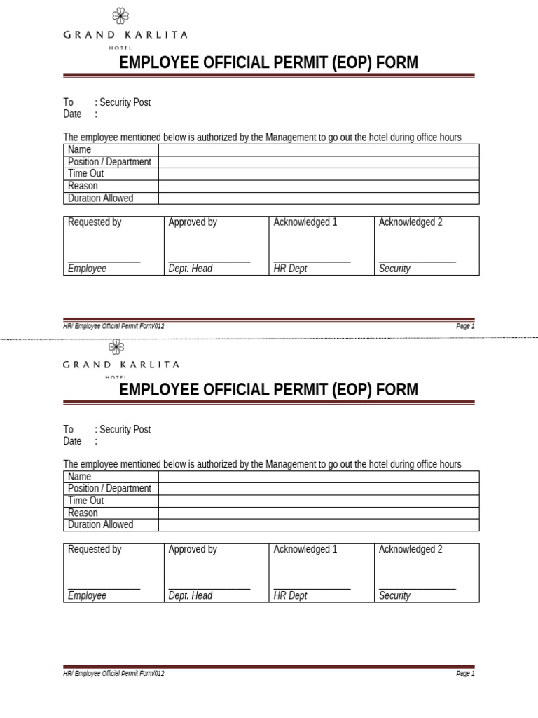 Employee Official Permit Form Template | PDF