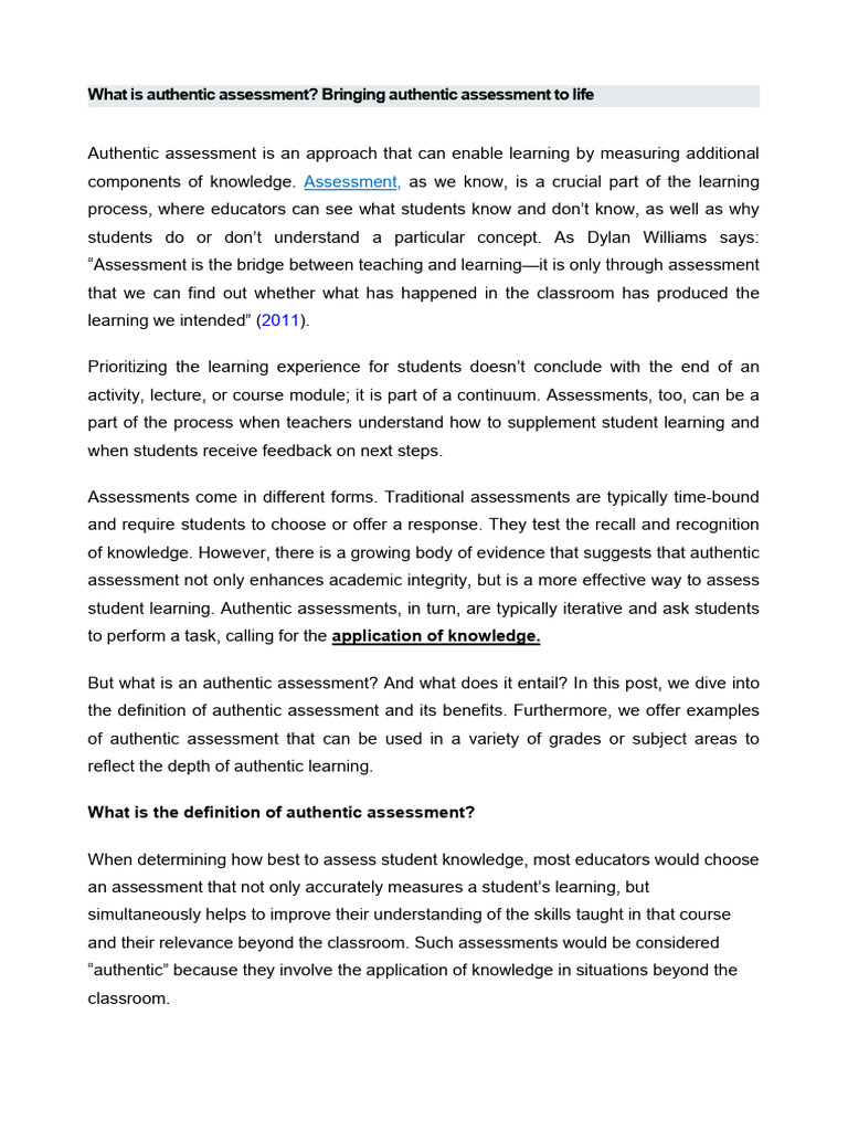 Understanding Authentic Assessment Methods | PDF | Educational ...