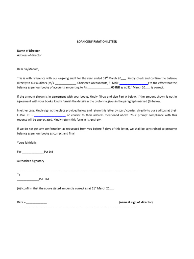 Loan Confirmation Letter Template | PDF