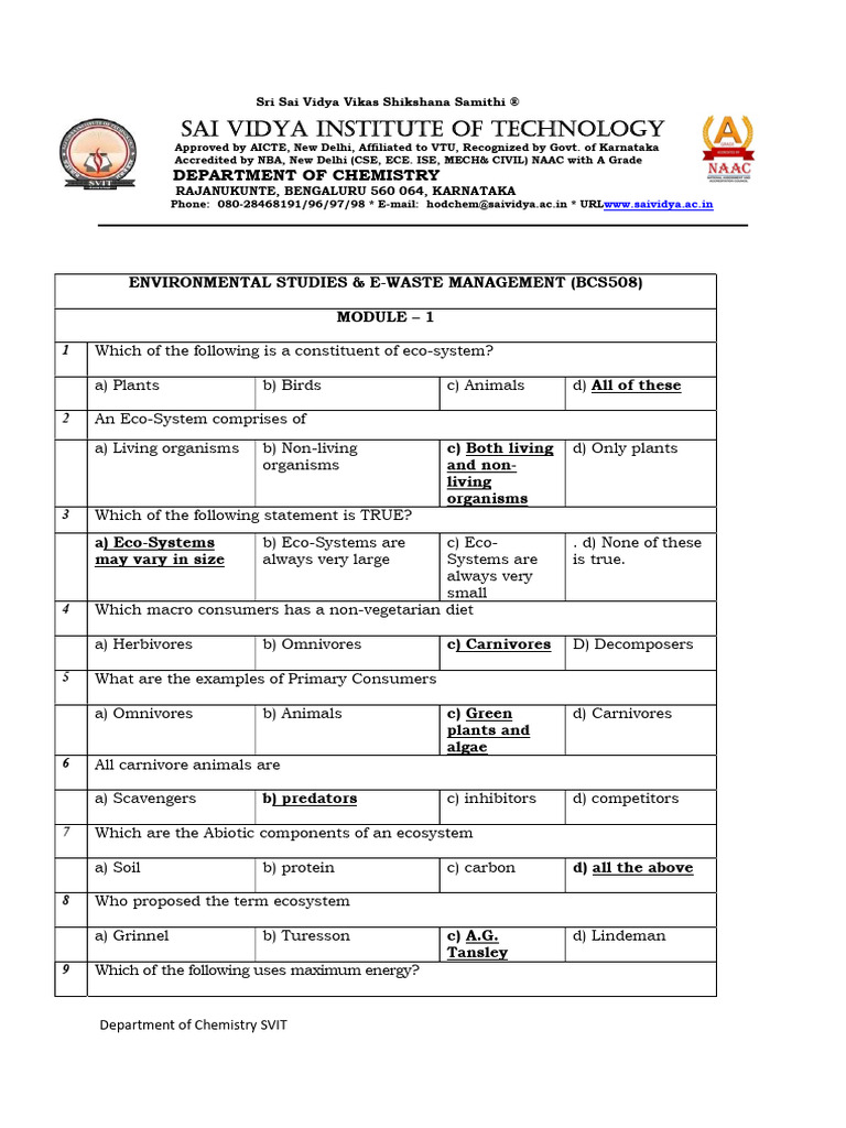 Evs Module-1 Mcq | PDF | Ecosystem | Sustainability