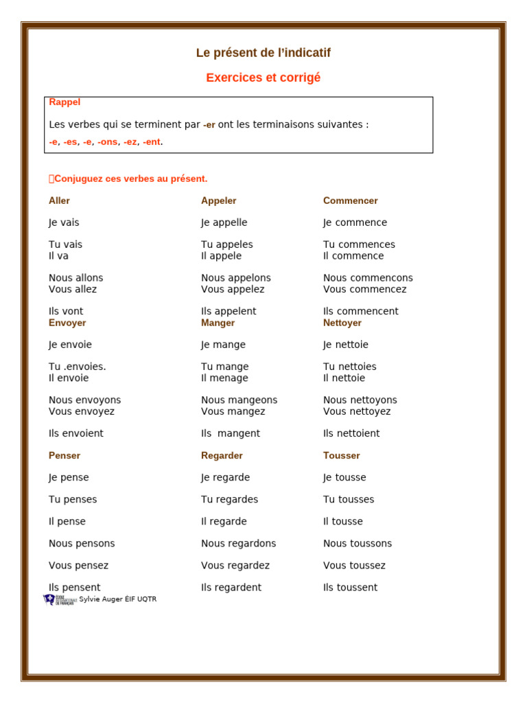 Exercices sur le présent de l'indicatif | PDF | Animaux et humains ...