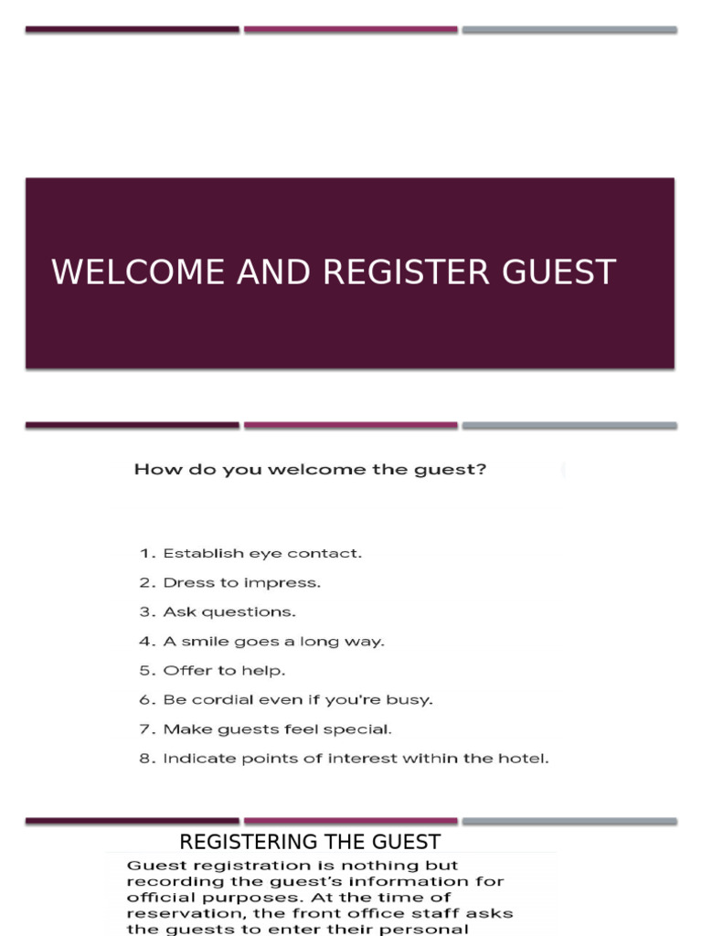 Welcome and Register Guest 1 | PDF | Housekeeping | Computing