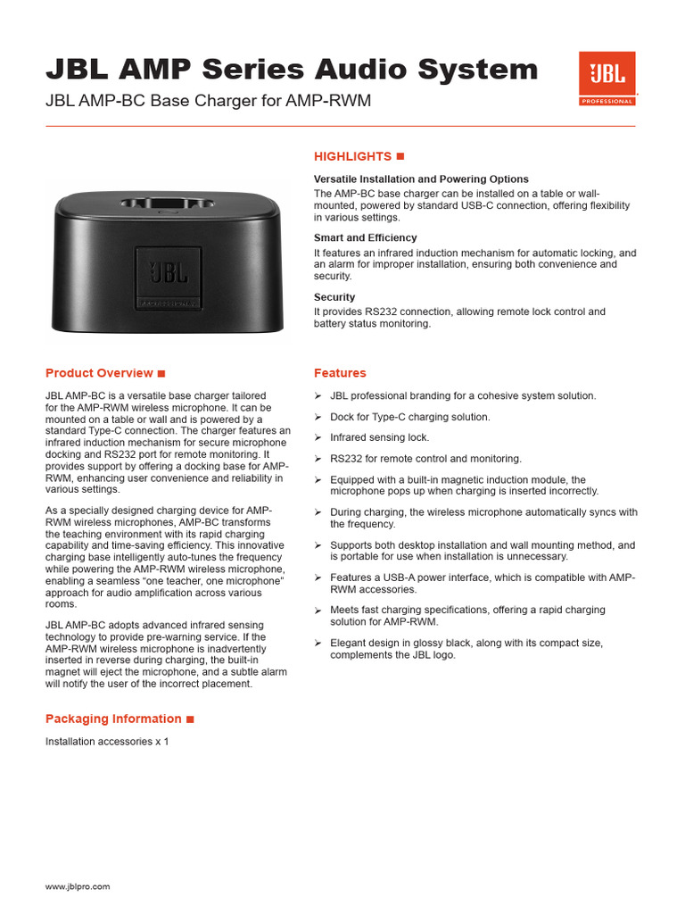 JBL-AMPBC_ spec sheet_EN | PDF | Battery Charger | Microphone