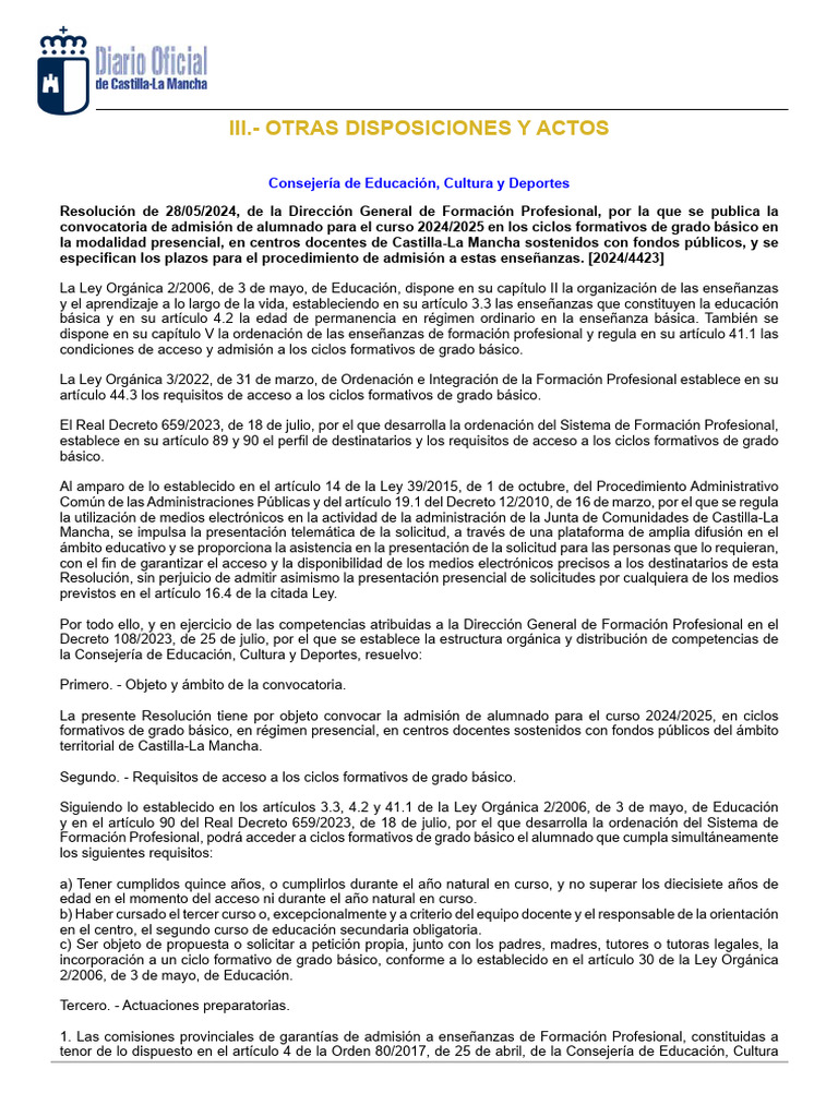 Resol 28-05 - Admision GBásico 24-25 | PDF | Educación vocacional | Educación Secundaria