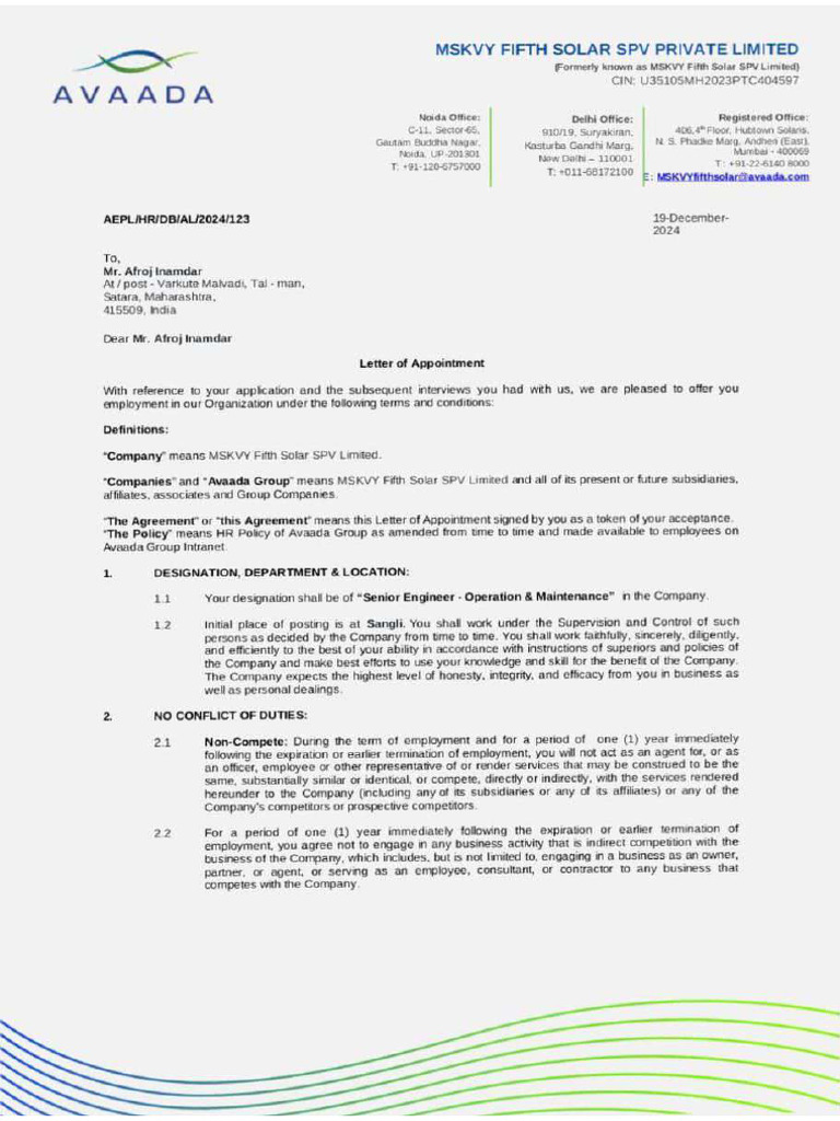 Afroj Inamdar Offer Letter 2022-23 | PDF