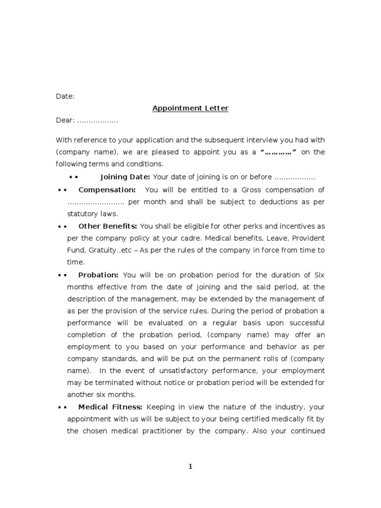 Sample Appointment Letter | PDF | Confidentiality | Employment