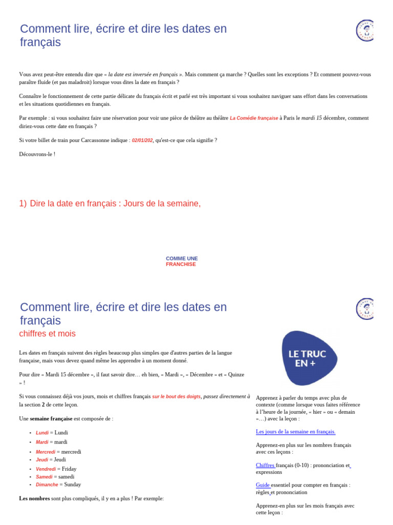 Écrire et dire les dates en français | PDF | Langue française