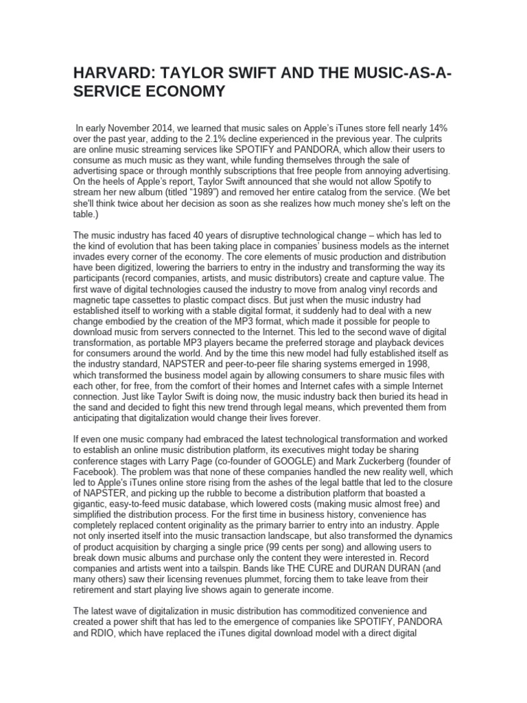 Taylor Swift and The Economy of Music As A Service | PDF | Spotify ...