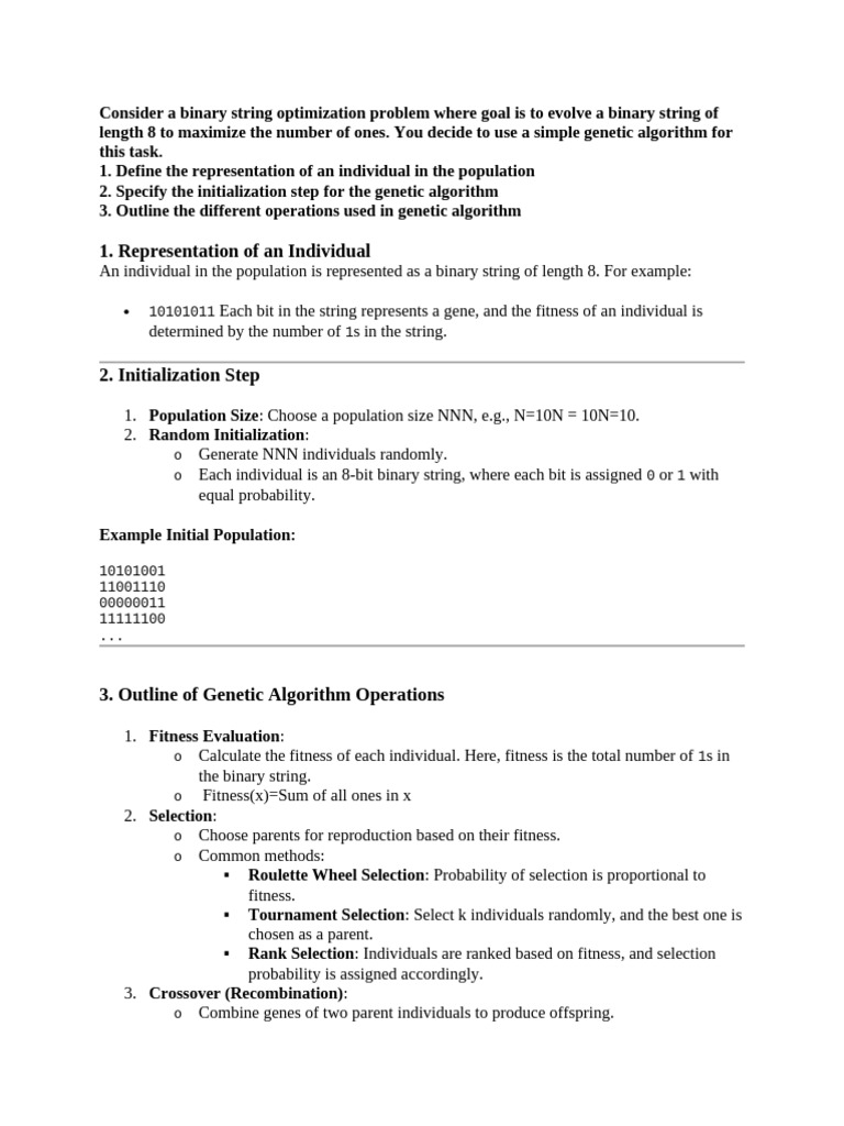 Consider A Binary String Optimization Problem Where Goal Is To Evolve A ...
