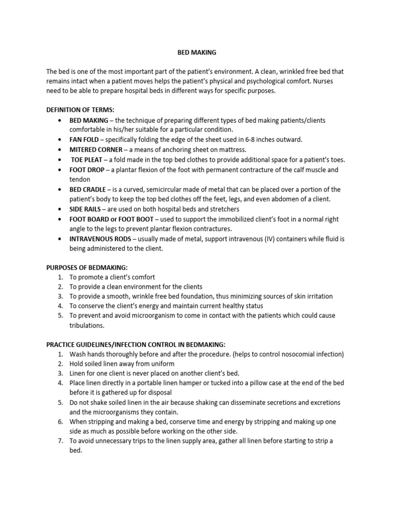Essential Bed Making Techniques for Nurses | PDF | Bed | Bedding