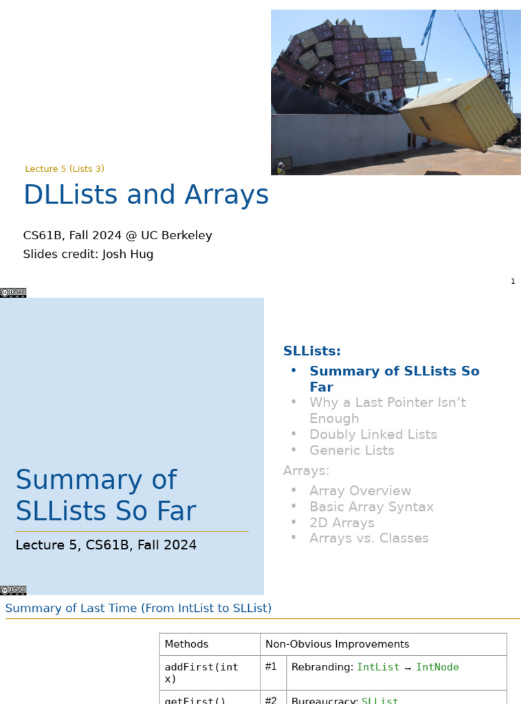61b Fa24 Lecture 5 Lists 3 Dllists And Arrays Pdf Pointer Computer Programming 6735