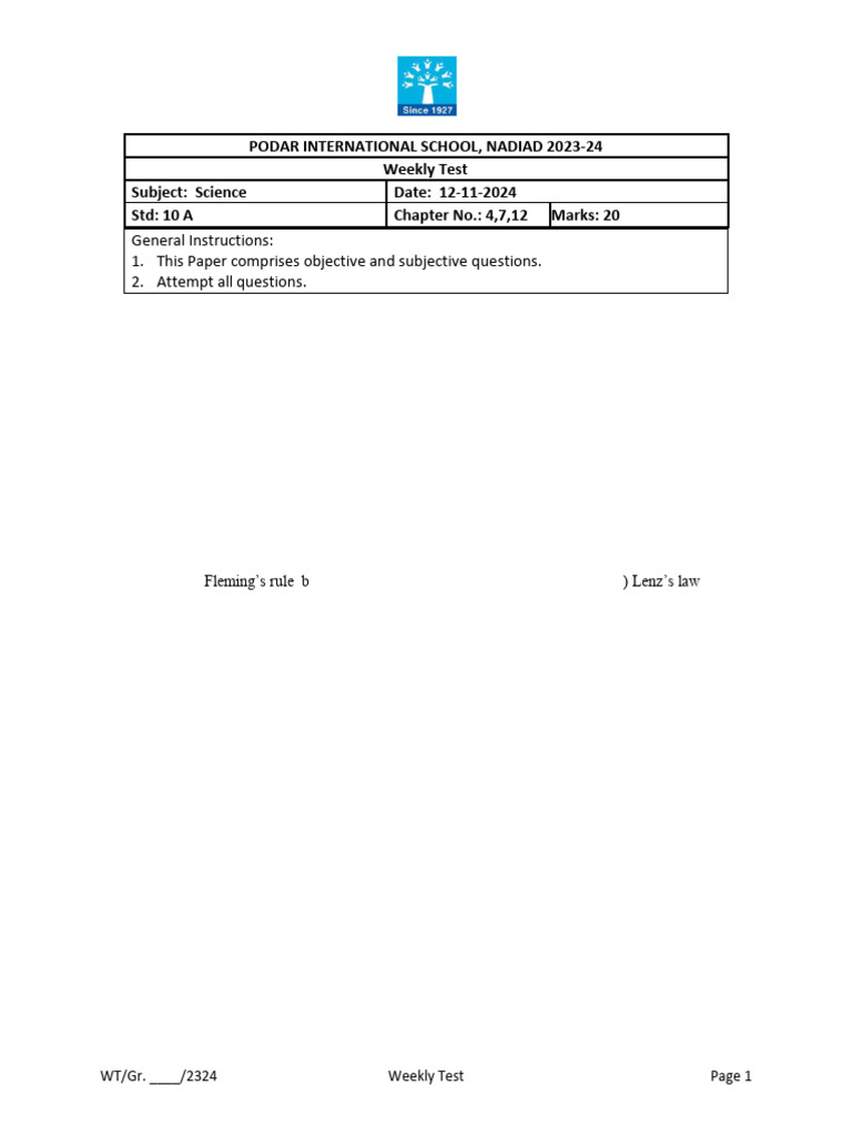 Class 10 Test Weekly | PDF