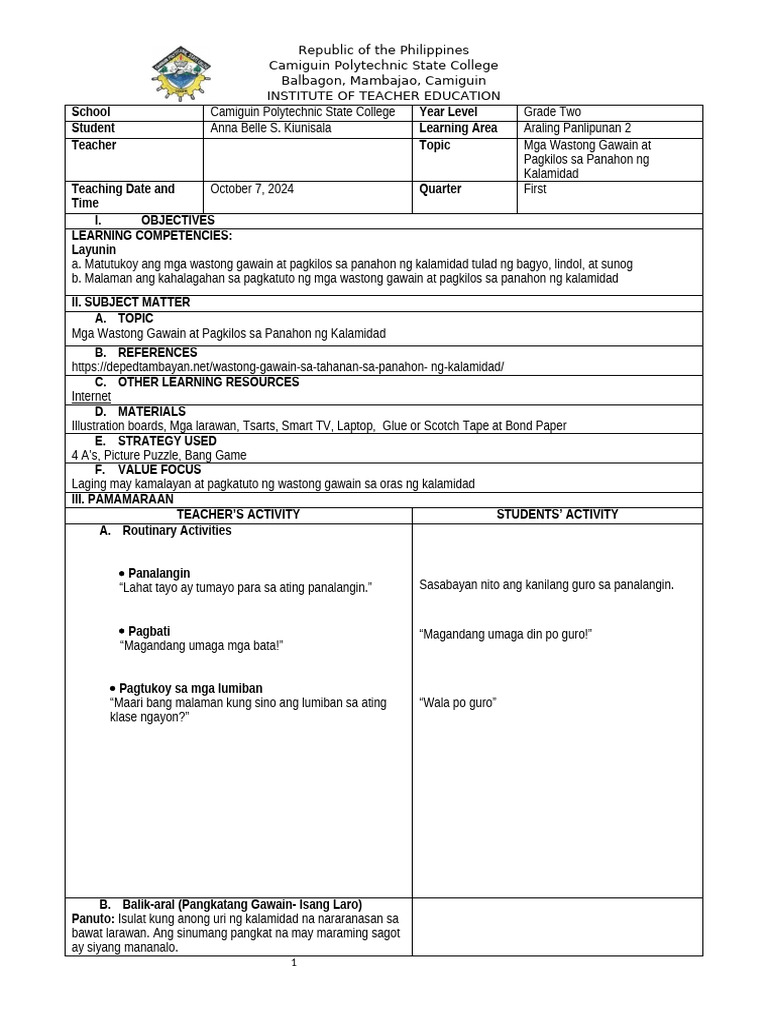 KIUNISALA LP FINAL DEMO TEACHING | PDF