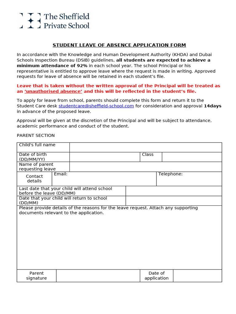 Student Leave of Absence Form | PDF | Justice | Crime & Violence