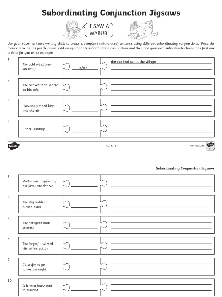 Subordinating Conjunction Jigsaws 1 | PDF