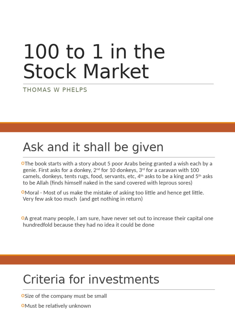 100 to 1 in the Stock Market Insights | PDF | Stocks | Stock Market