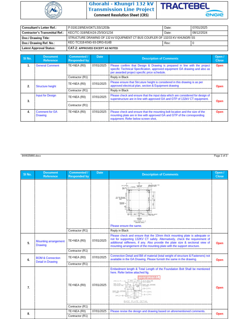 GKTLSS-CRS-1203b - Observation On Drawing of 132KV CT Structure (Bus Coupler Bay) at Khungri SS ...