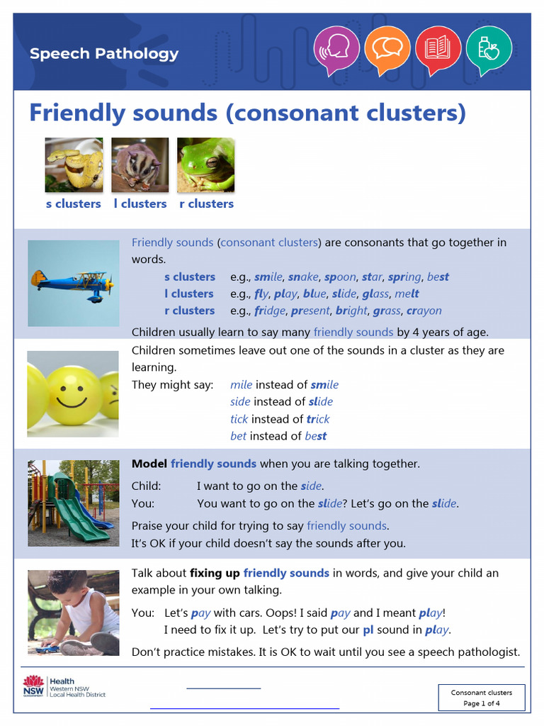 Friendly Sounds Consonant Clusters Two or Three Consonants Together in ...