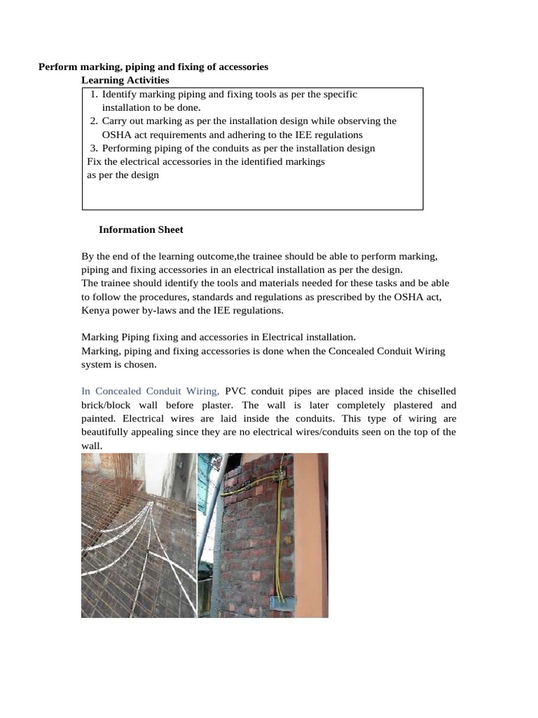 11.PERFORM MARKING,PIPING AND FIXING ACCESSORIES | PDF | Electrical ...