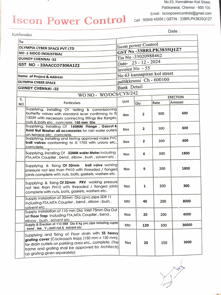 Iscon Power Control Supply Invoice | PDF | Valve | Mechanical Engineering