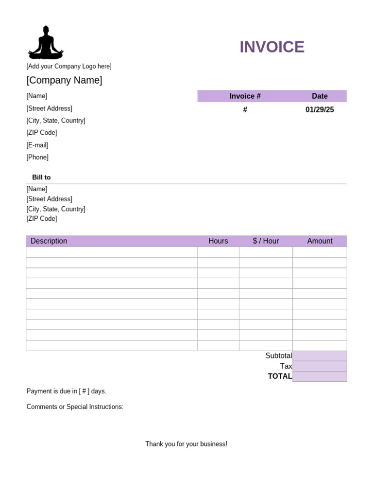 Yoga Teacher Invoice Template | PDF