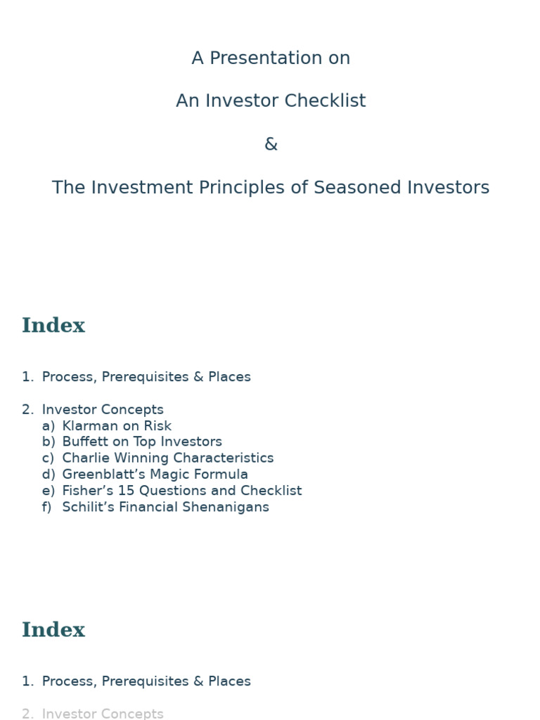 Investment Principles and Checklist | PDF | Valuation (Finance) | Investing