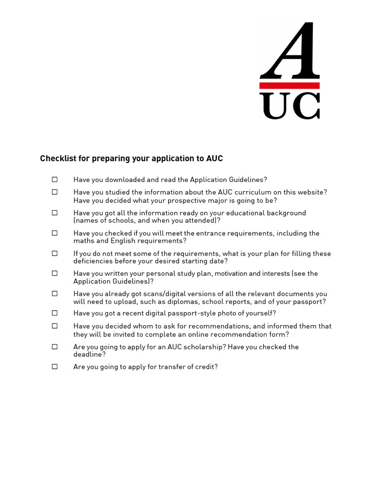 AUC Application Preparation Checklist | PDF