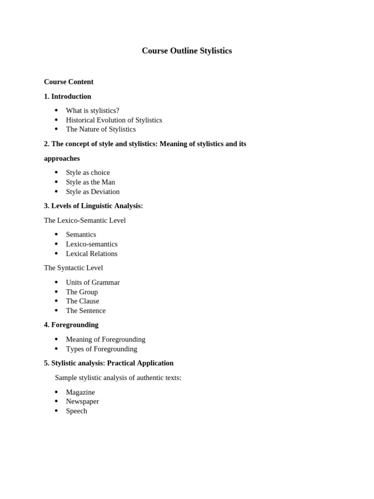 Course Outline Stylistics | PDF