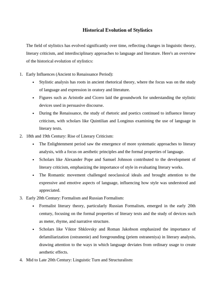 Historical Evolution of Stylistics | PDF | Linguistics | Rhetoric