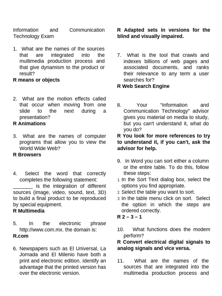 (Exam) Information and Communication Technology (40 Questions) | PDF ...