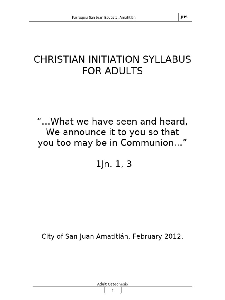 Adult Catechesis Syllabus | PDF | Catholic Church | Grace In Christianity