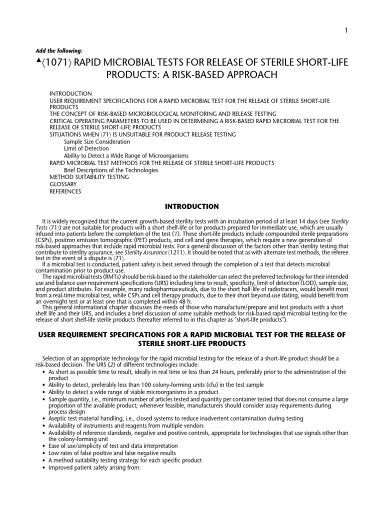 1071 Rapid Sterility Testing of Short Life Products A Risk Based ...