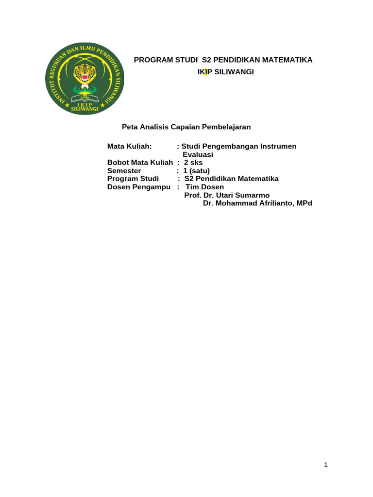 Peta Analisis Capaian Pembelajaran MK Studi Pengembangan Instrumen Evaluasi 2023 | PDF