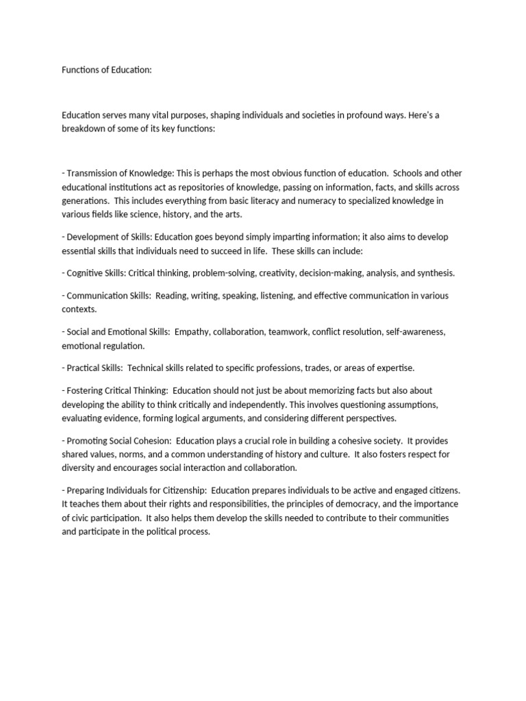 Functions of Education | PDF