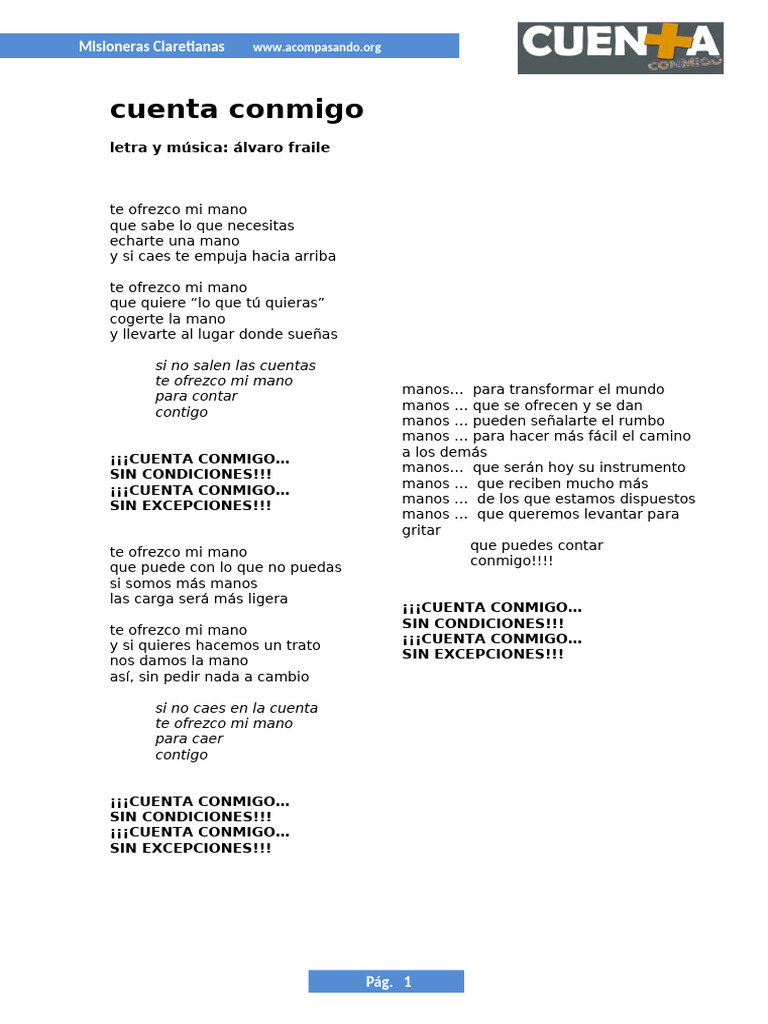 Letra de "Cuenta Conmigo" | PDF