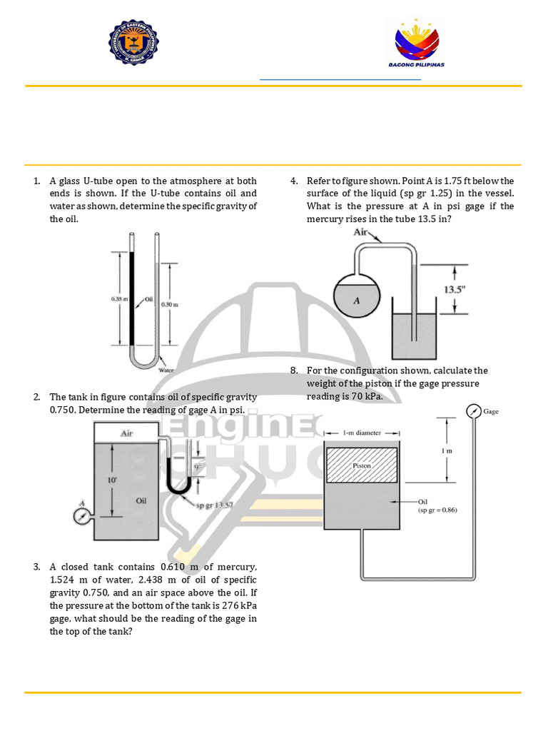 Hydraulics (Problem Set 3) | PDF | Pressure | Gases