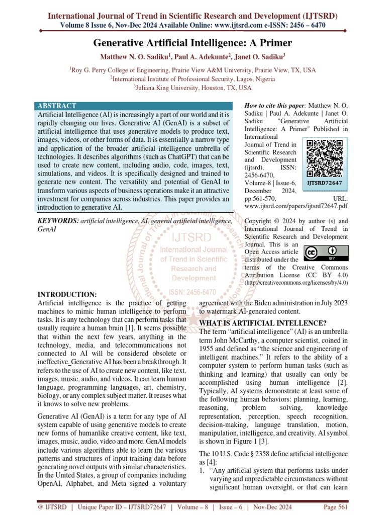 Generative Artificial Intelligence A Primer Pdf Artificial