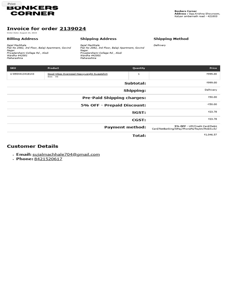 Bonkers Corner - Invoice 2139024 | PDF | Personal Finance | Services ...