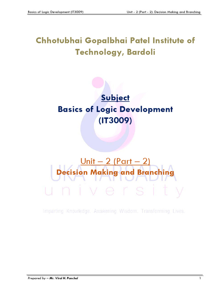 PWC Unit-2 (Decision Making and Branching) | PDF | Control Flow | Boolean Data Type