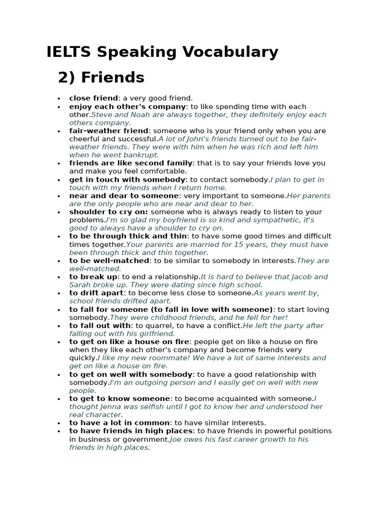 IELTS Speaking Vocabulary - Friends | PDF