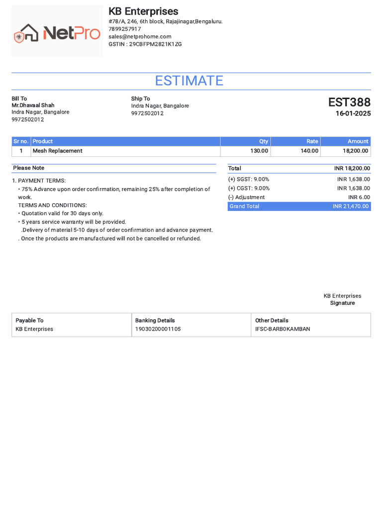 Estimate for Mesh Replacement | PDF